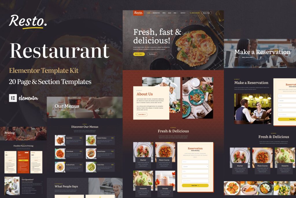 Resto - Restaurant Catering & Cafe Elementor Template Kit - Jasa Install